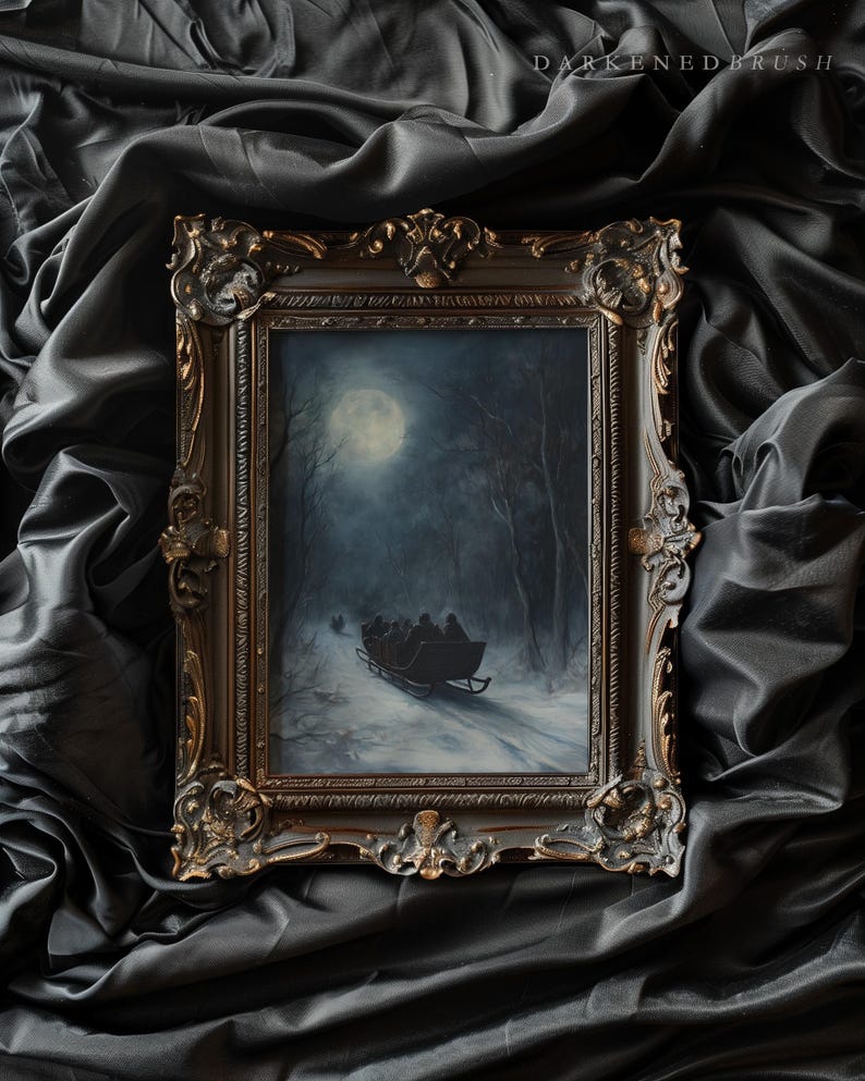 Victorian Moonlit Winter Sleigh Ride Printable Gothic Winter Landscape ...