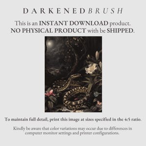 Dark Botanical Snake Art Print Floral Reptile Painting, Moonlit Serpent ...