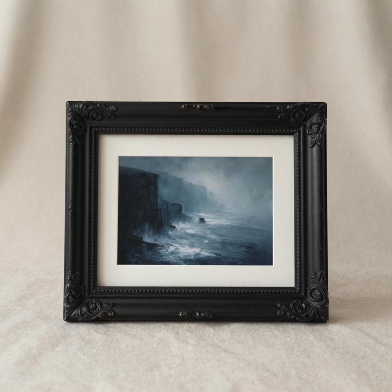 Stormy Cliffside Ocean Printable Dark Coastal Wall Art, Moody Seascape ...