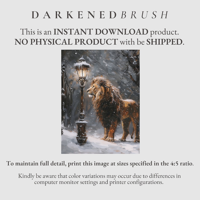 Aslan Lamppost Narnia Art Poster, Lion Printable Winter Wonderland ...