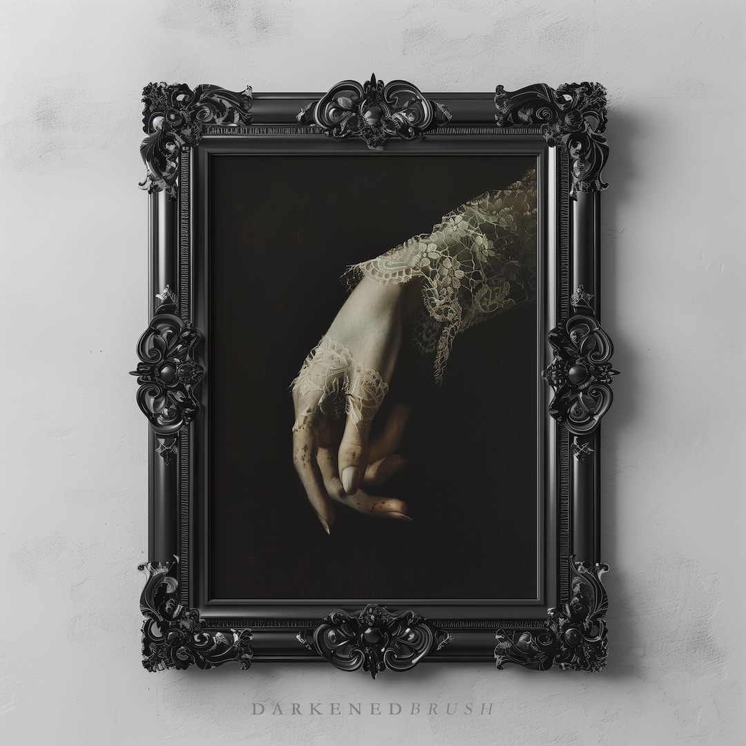 Gothic Hand Art, Dark Academia Victorian Aesthetic, Moody Lace Print ...