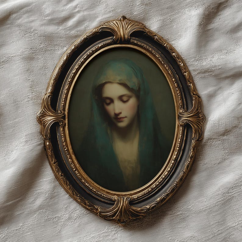 Mother Mary Portrait in Blue Veil, Christian Wall Art, Religious ...