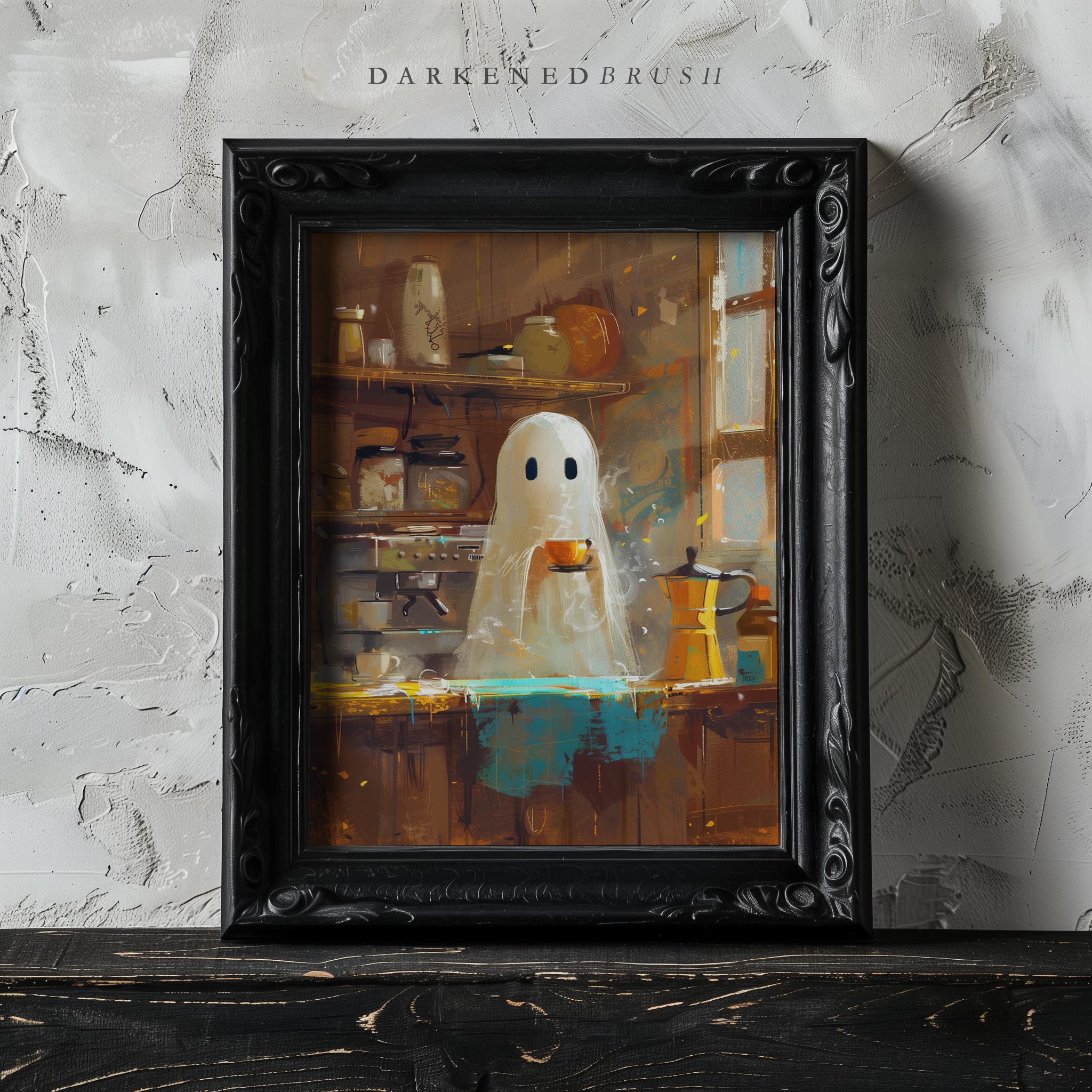 Vintage Barista Ghost Coffee Art Cute Halloween Kitchen Decor, Ghost ...