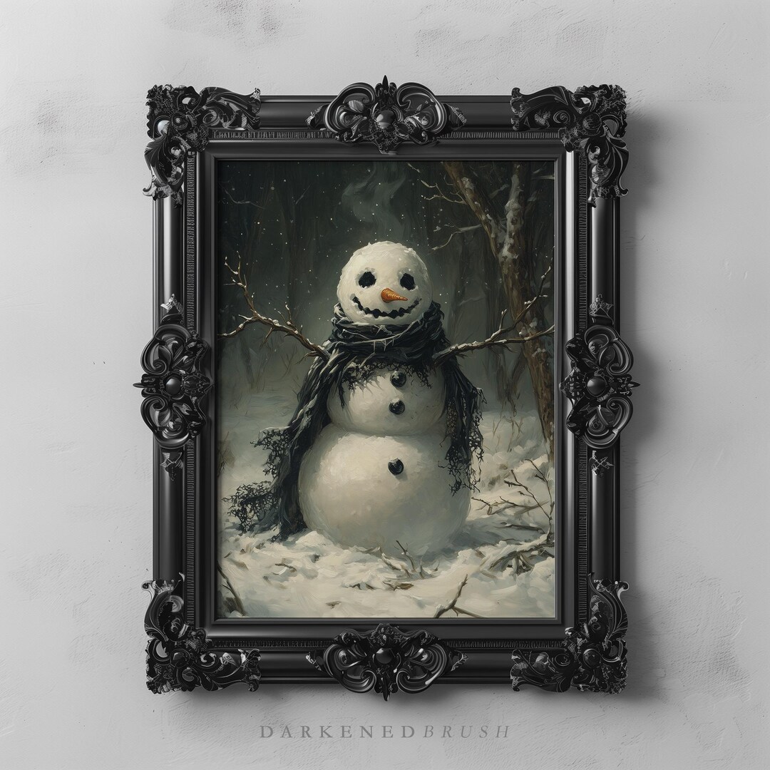 Dark Gothic Christmas Snowman Art, Haunted Winter Digital Printable ...