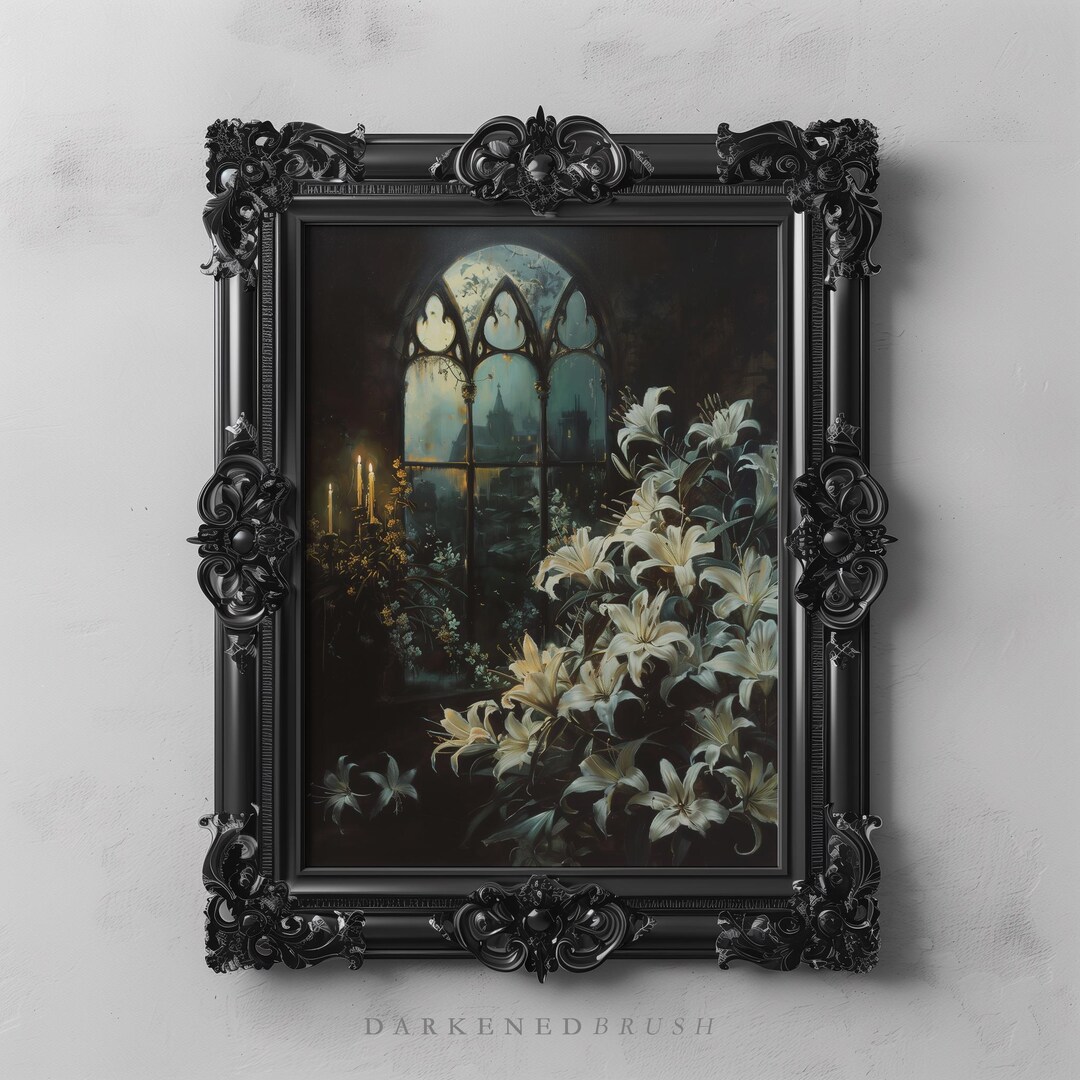 Gothic Lilies Flowers Candlelight Castle Art, Dark Academia Floral ...