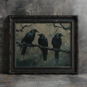 Crows Gothic Birds on Branch Art Painting, Raven Wall Art, Dark ...