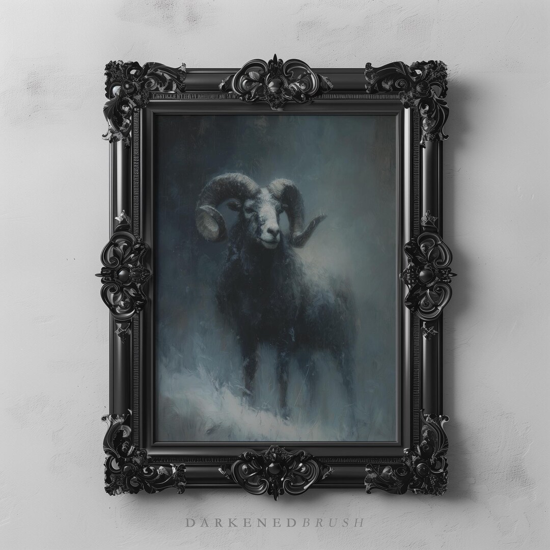 Gothic Ram in Snow, Dark Pagan Woodland Winter Wall Art, Occult ...