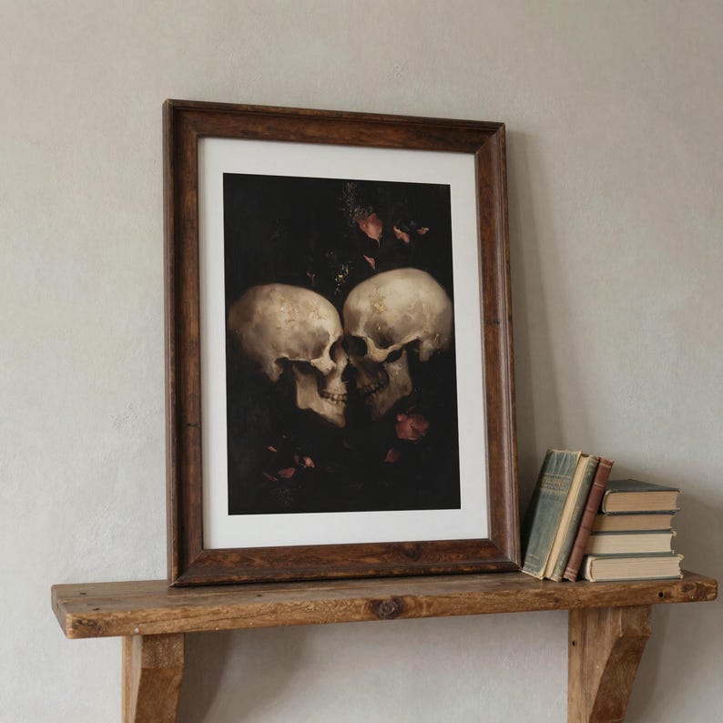 Gothic Skull Love Printable Romantic Skeleton Valentine Art, Dark ...