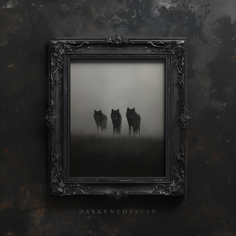 Gothic Wolf Art Printable Wolfpack in Fog Gothic Oil Wildlife Painting ...