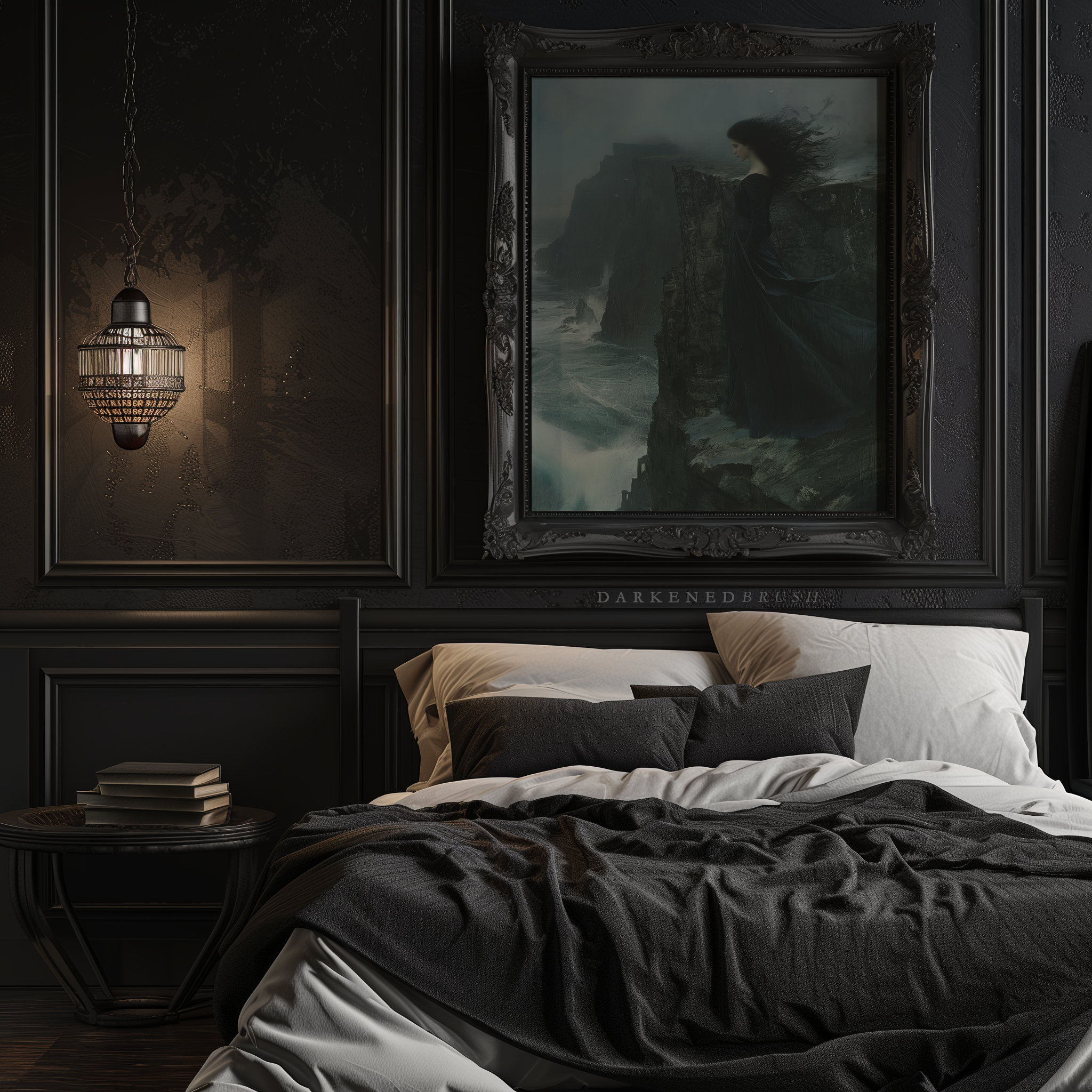 Gothic Princess on Cliff in Seascape Painting, Ocean & Coastal ...