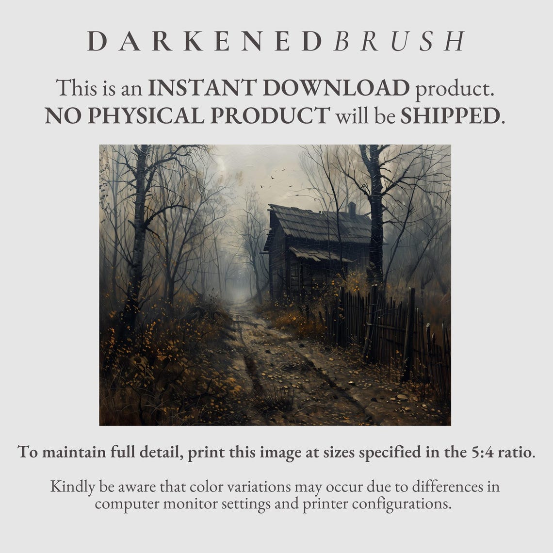 Haunted House Autumn Landscape Printable Wall Art, Foggy Dark Forest ...