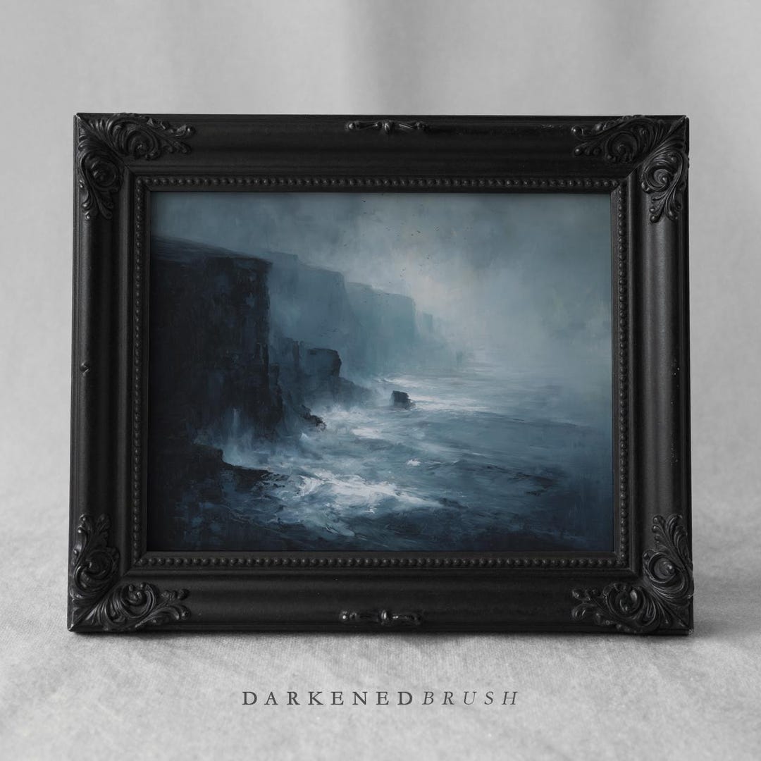 Stormy Cliffside Ocean Printable Dark Coastal Wall Art, Moody Seascape ...