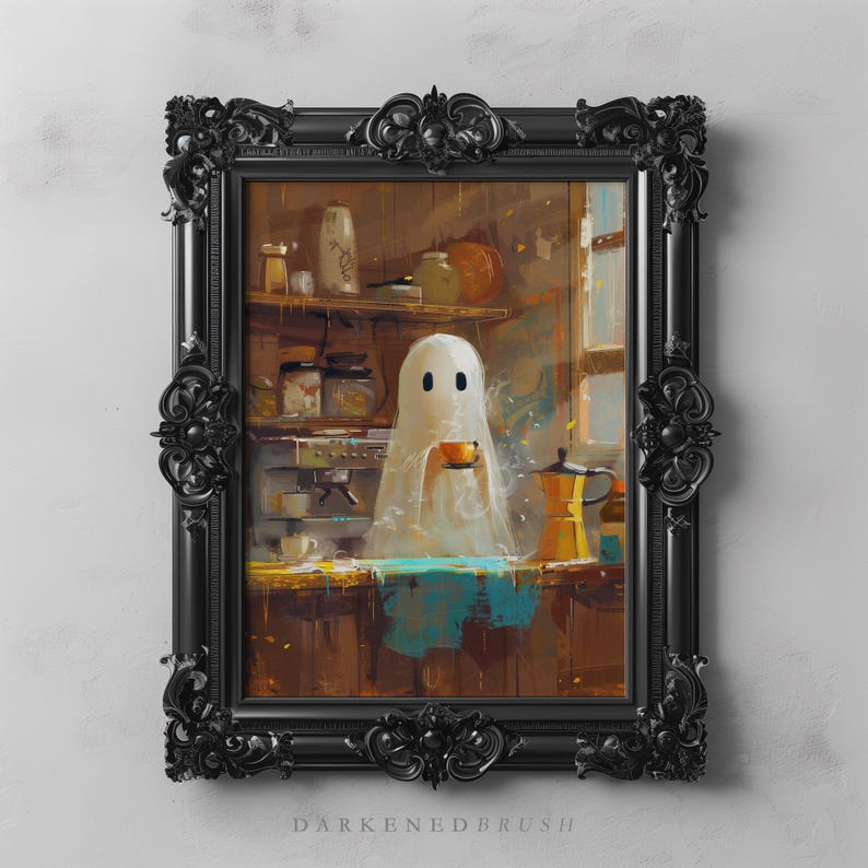 Vintage Barista Ghost Coffee Art Cute Halloween Kitchen Decor, Ghost ...