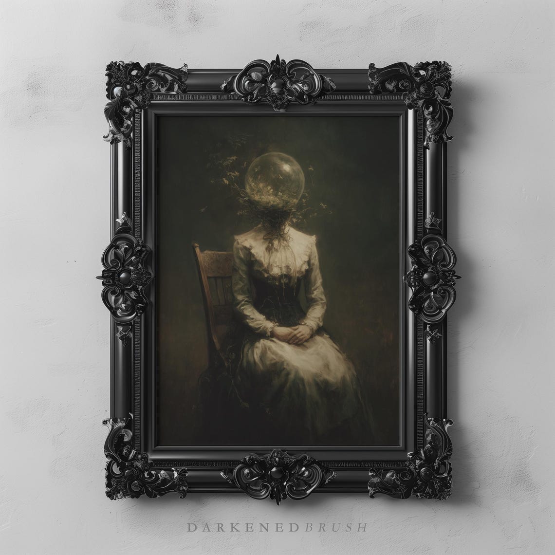 Victorian Woman Seated With Glass Orb Head, Elegant Gothic Surreal ...