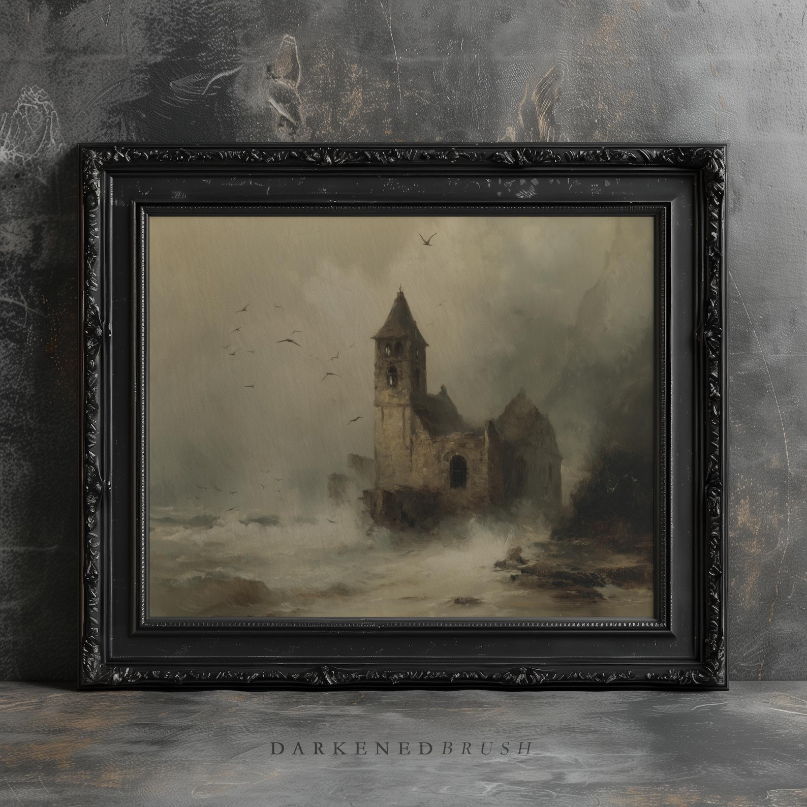 Old Chapel Tower on Stormy Coast Gothic Seaside Nautical Wall Art ...
