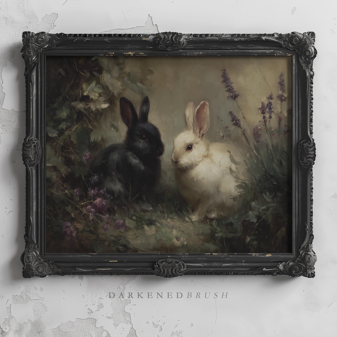 Dark Cottagecore Rabbit Wall Art With Black and White Bunnies, Gothic ...