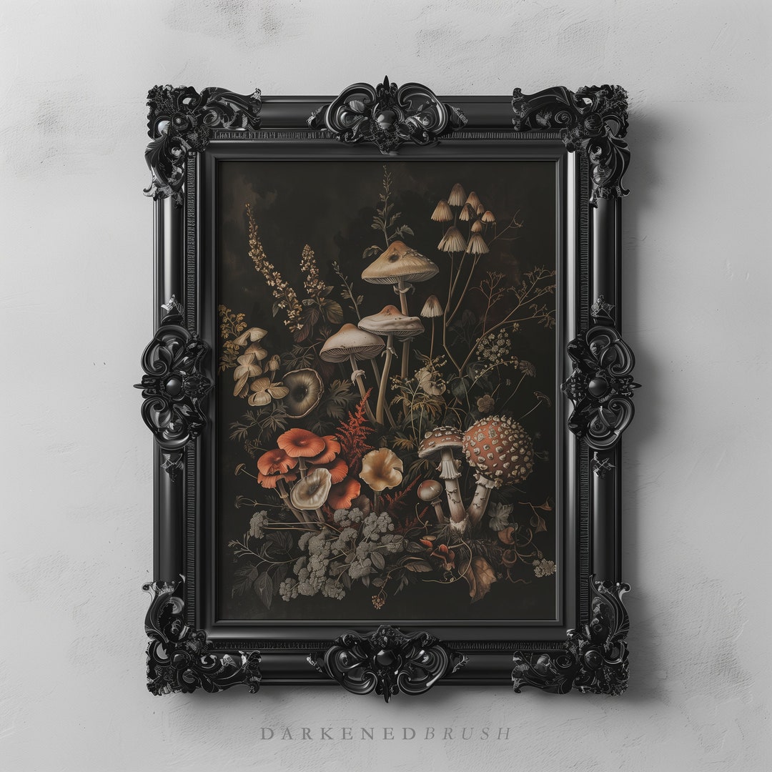 Dark Wild Woodland Mushroom Art Printable Poster, Cottagecore Mushrooms ...