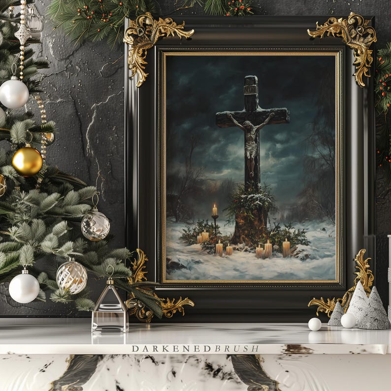 Gothic Crucifix Printable Art, Religious Christmas Wall Decor, Dark ...