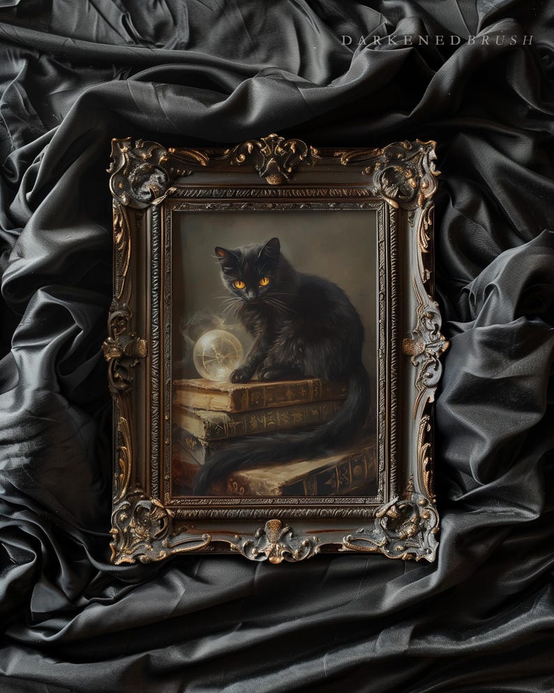 The Cat Oracle Gothic Fantasy Art Printable Dark Academia Cottagecore ...