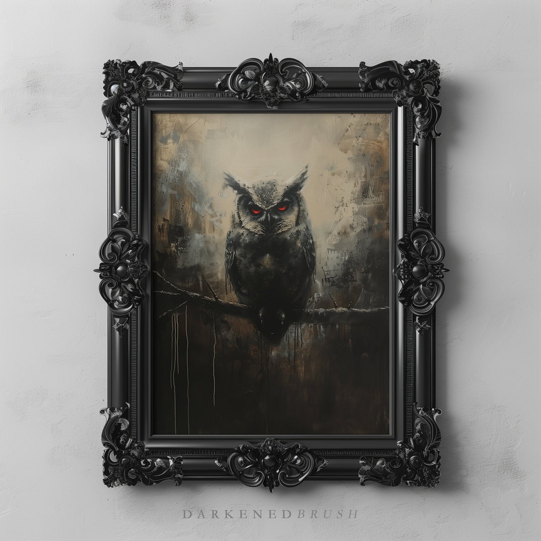 Dark Gothic Owl Printable Oil Painting, Vintage Moody Animal Wall Art ...