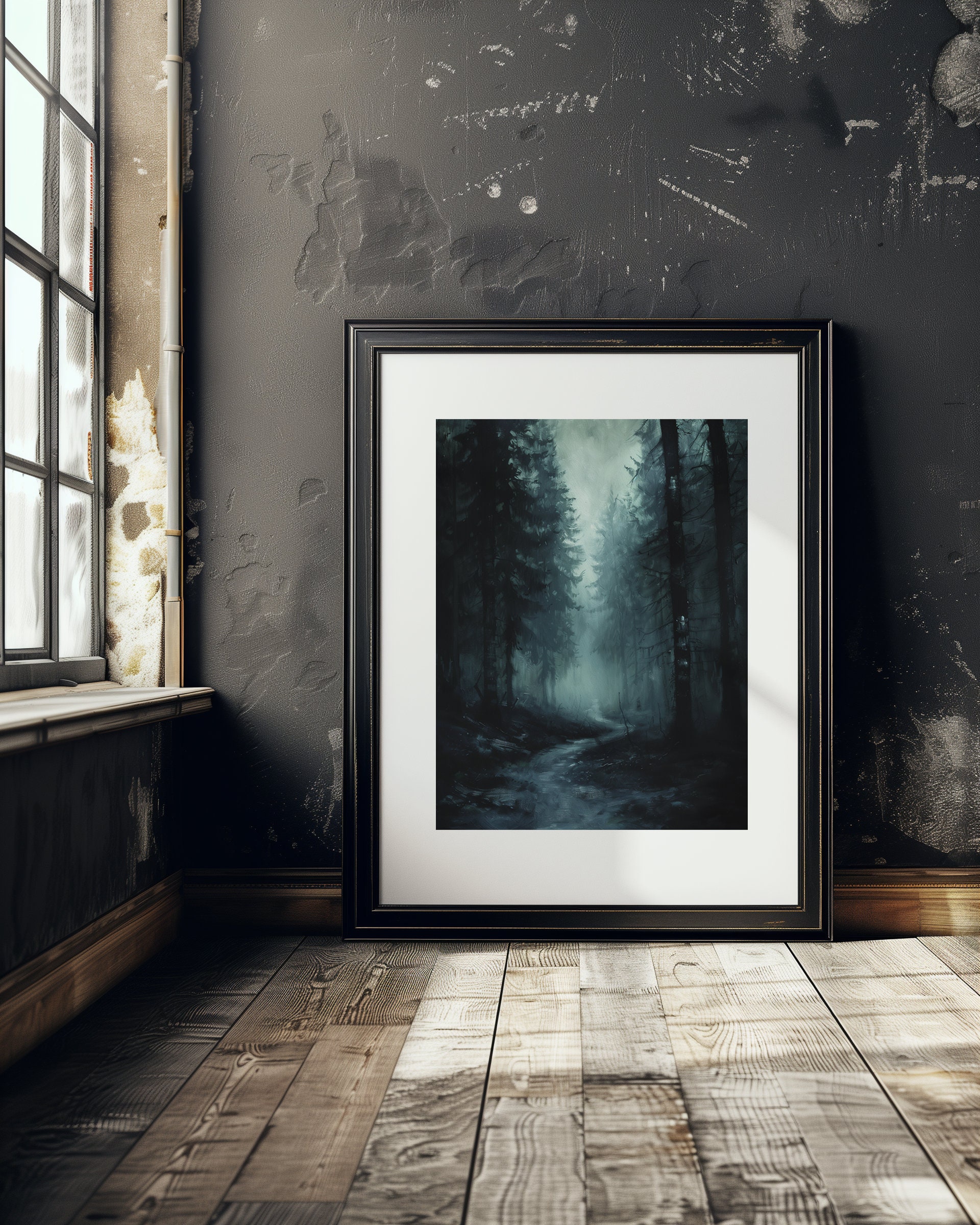 Dark Forest Painting Moody Digital Landscape Wall Art, Dark Woodland ...