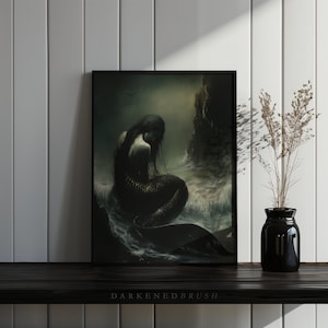 Dark Ocean Mermaid Seascape Art Painting, Dark Fantasy Fairytale Wall ...