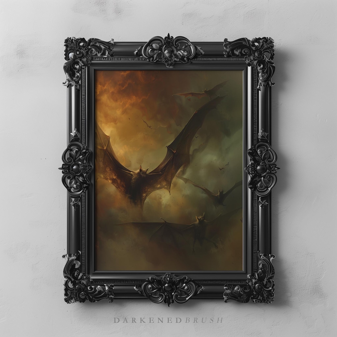 Gothic Bats Art, Dark Academia Decor Witchy Bat Wall Art, Moody Gothic ...