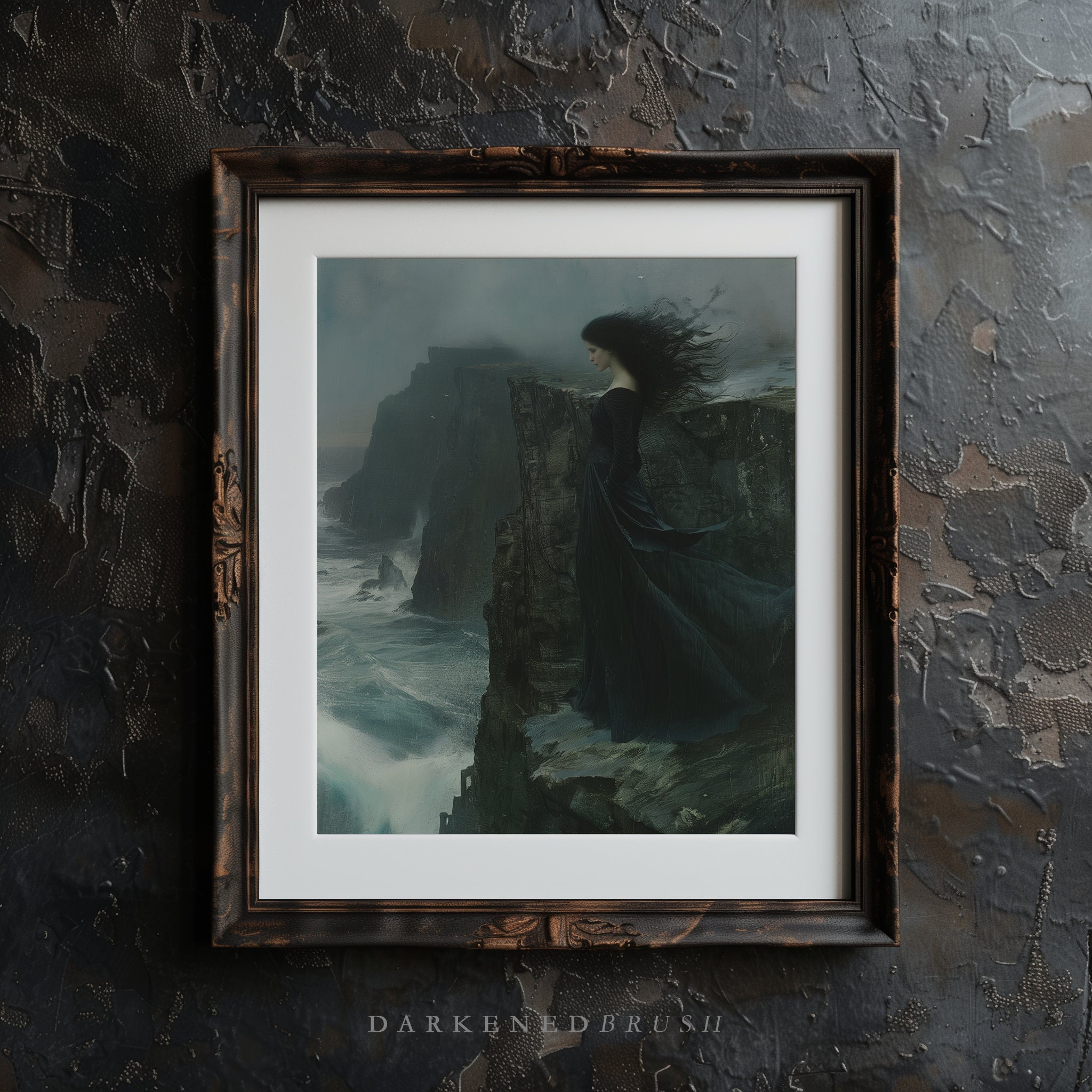 Gothic Princess on Cliff in Seascape Painting, Ocean & Coastal ...