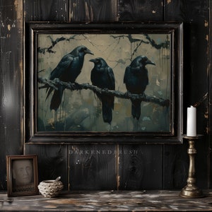 Crows Gothic Birds on Branch Art Painting, Raven Wall Art, Dark ...