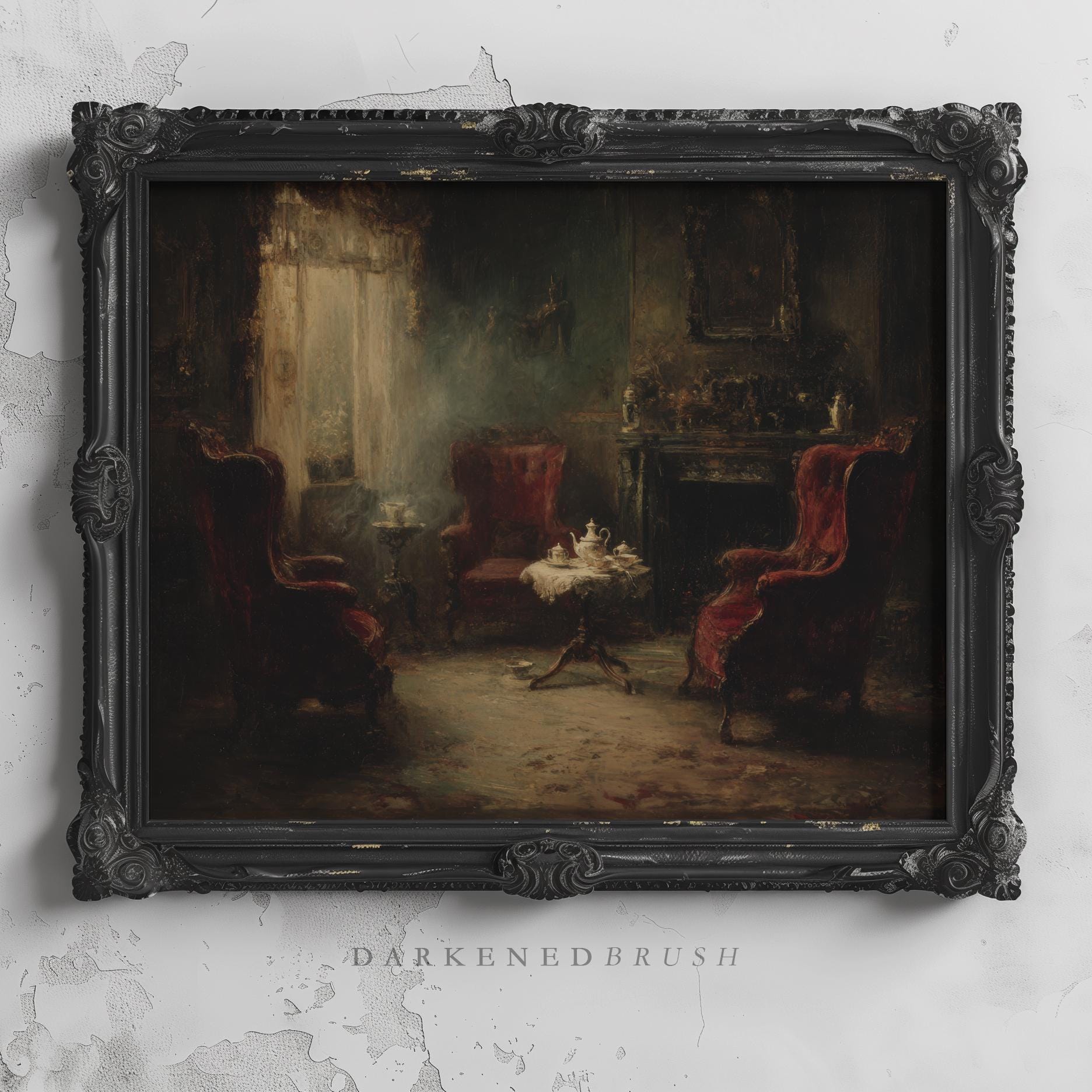 Gothic Victorian Interior With Red Chair and Dark Shadows Printable ...