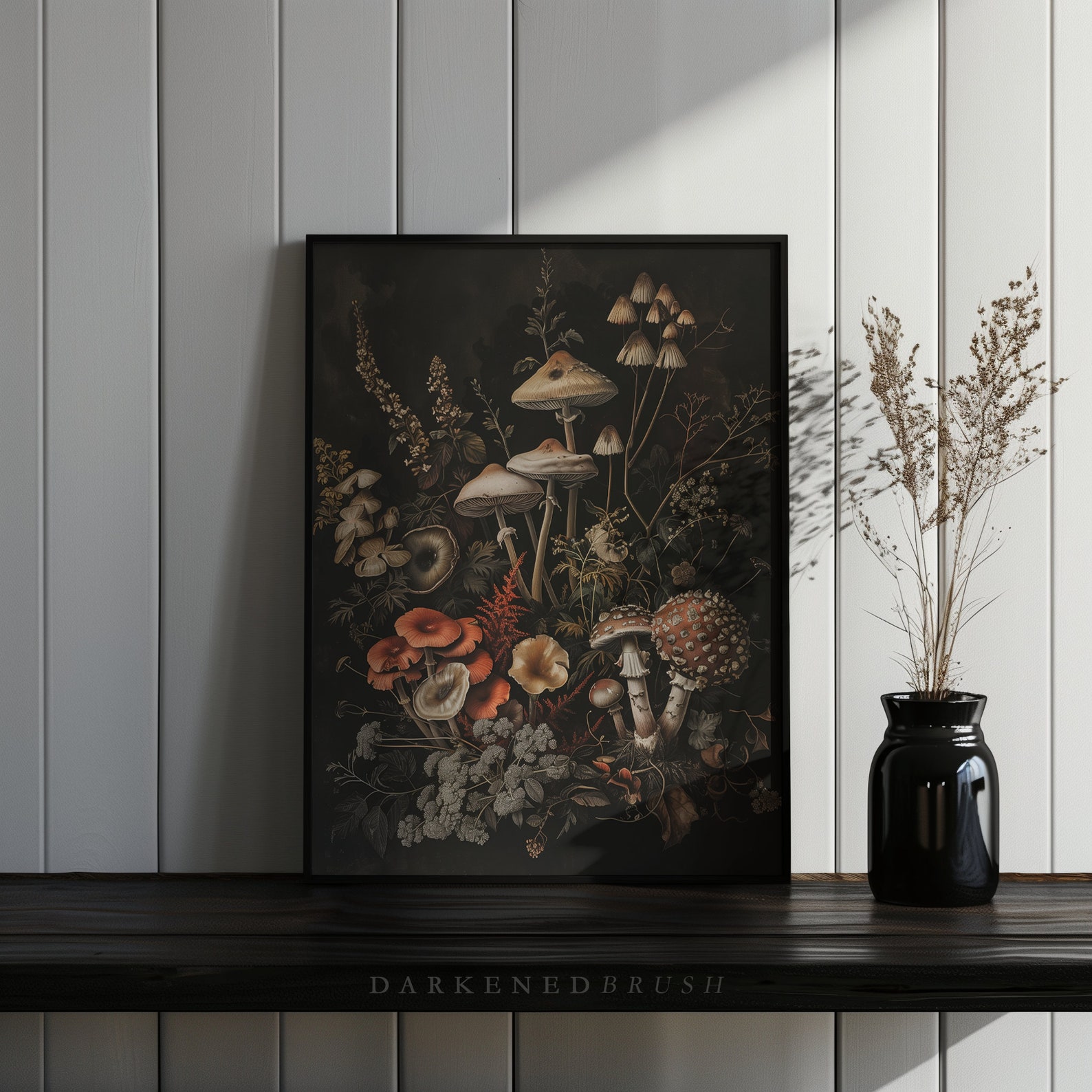 Dark Wild Woodland Mushroom Art Printable Poster, Cottagecore Mushrooms ...