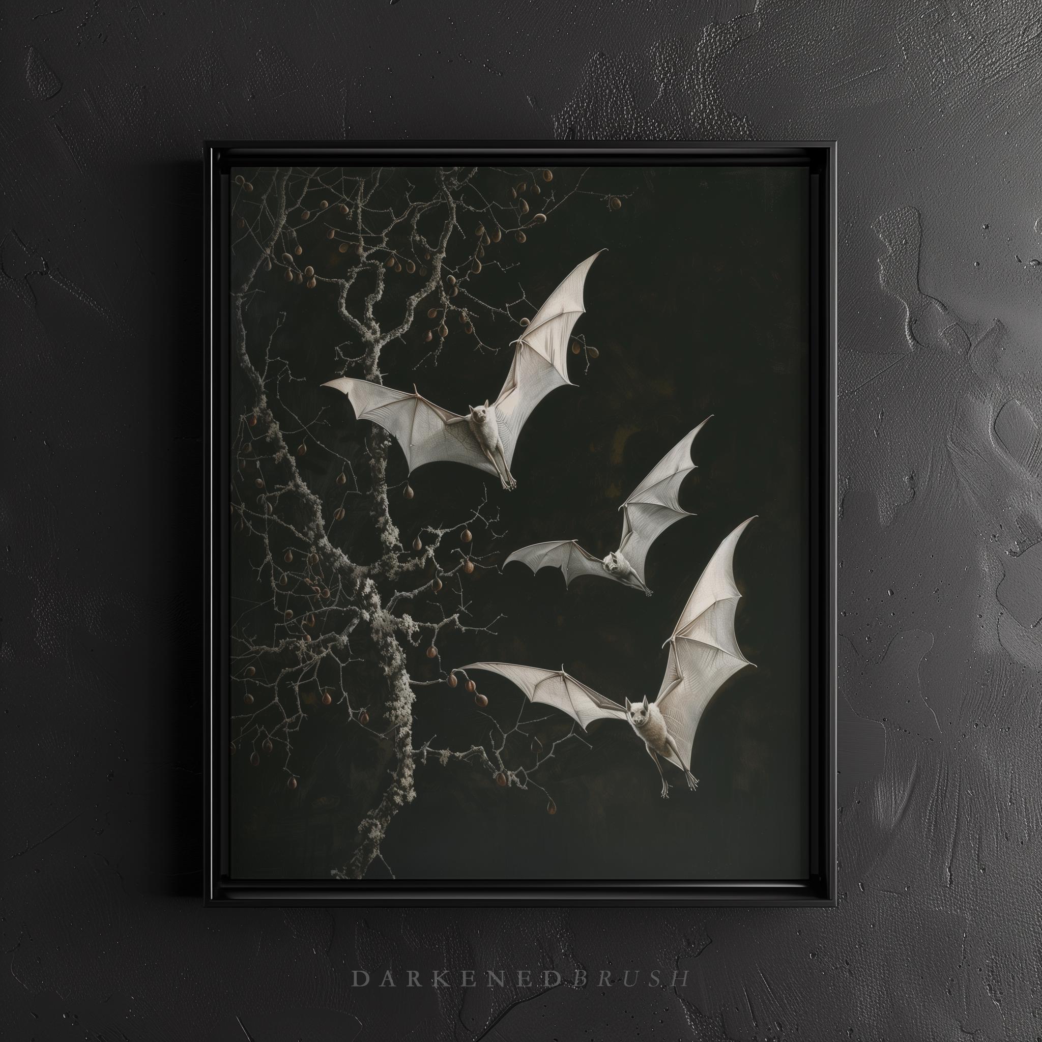 Albino Fruit Bats Art Printable, Dark Botanical Fig Tree Dark Academia ...