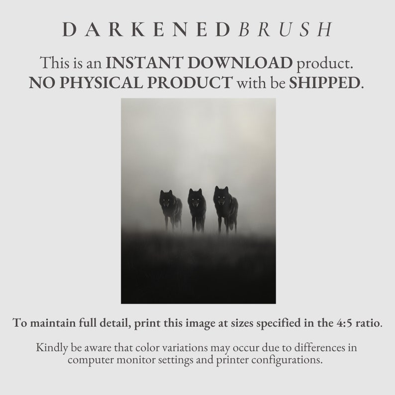 Gothic Wolf Art Printable Wolfpack in Fog Gothic Oil Wildlife Painting ...