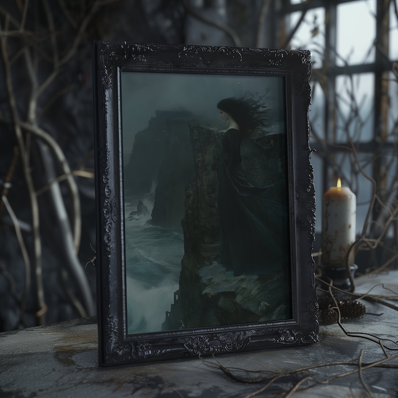 Gothic Princess on Cliff in Seascape Painting, Ocean & Coastal ...