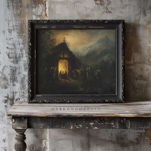 Rustic Gothic Christmas Nativity Setting Art, Angels Christian Digital ...