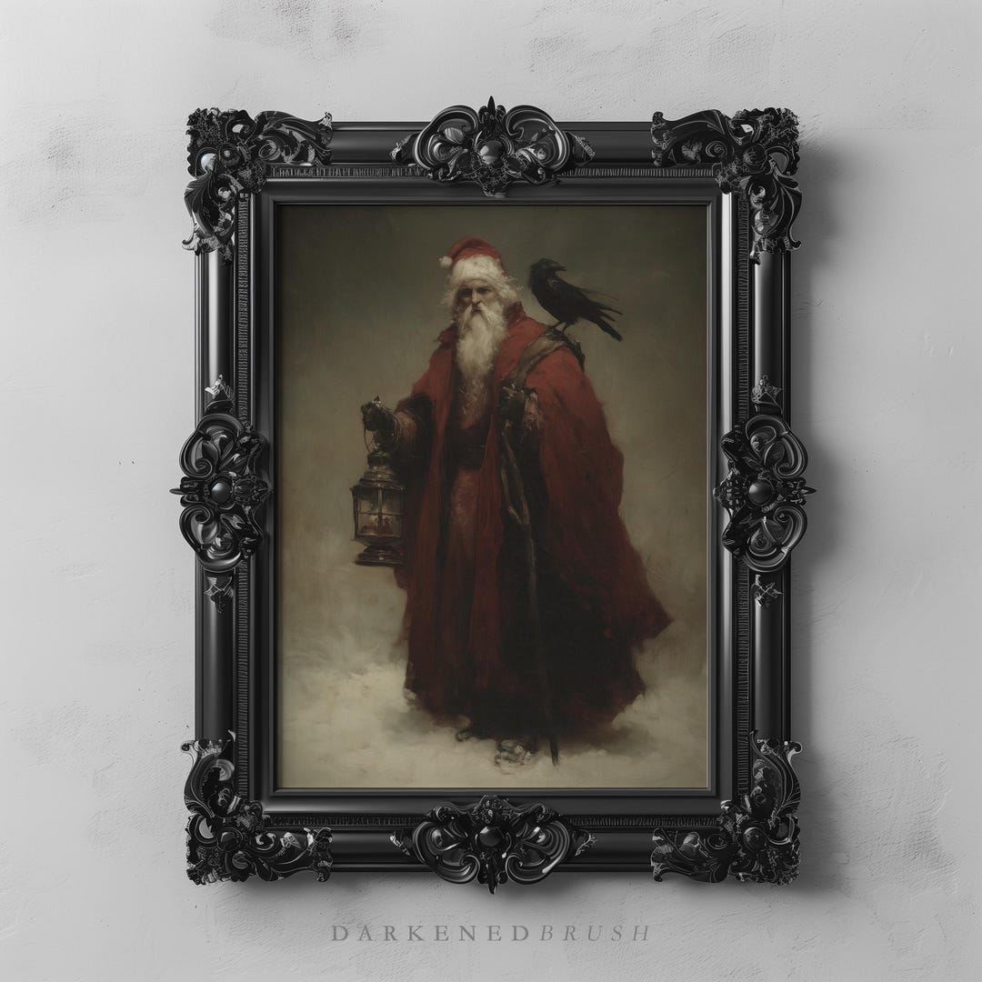 Gothic Santa Claus With Raven Printable Christmas Wall Art, Vintage ...
