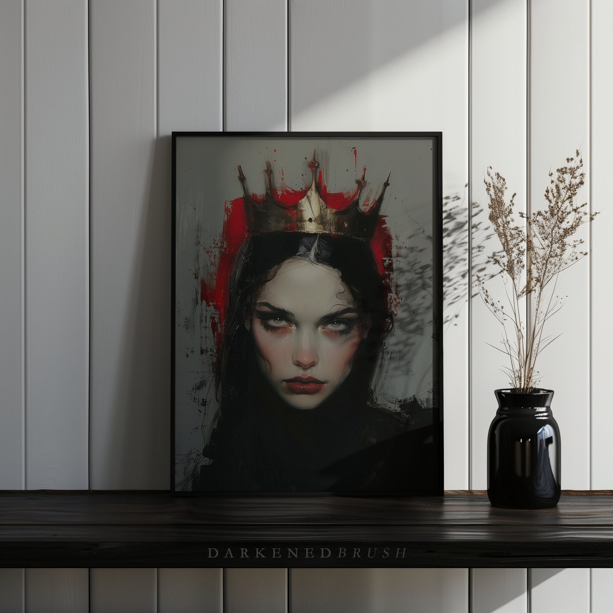 Dark Gothic Queen Art Printable Oil Painting, Woman Portrait, Dark ...