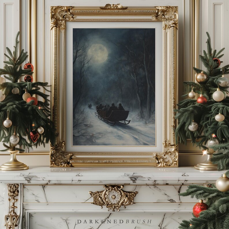 Victorian Moonlit Winter Sleigh Ride Printable Gothic Winter Landscape ...