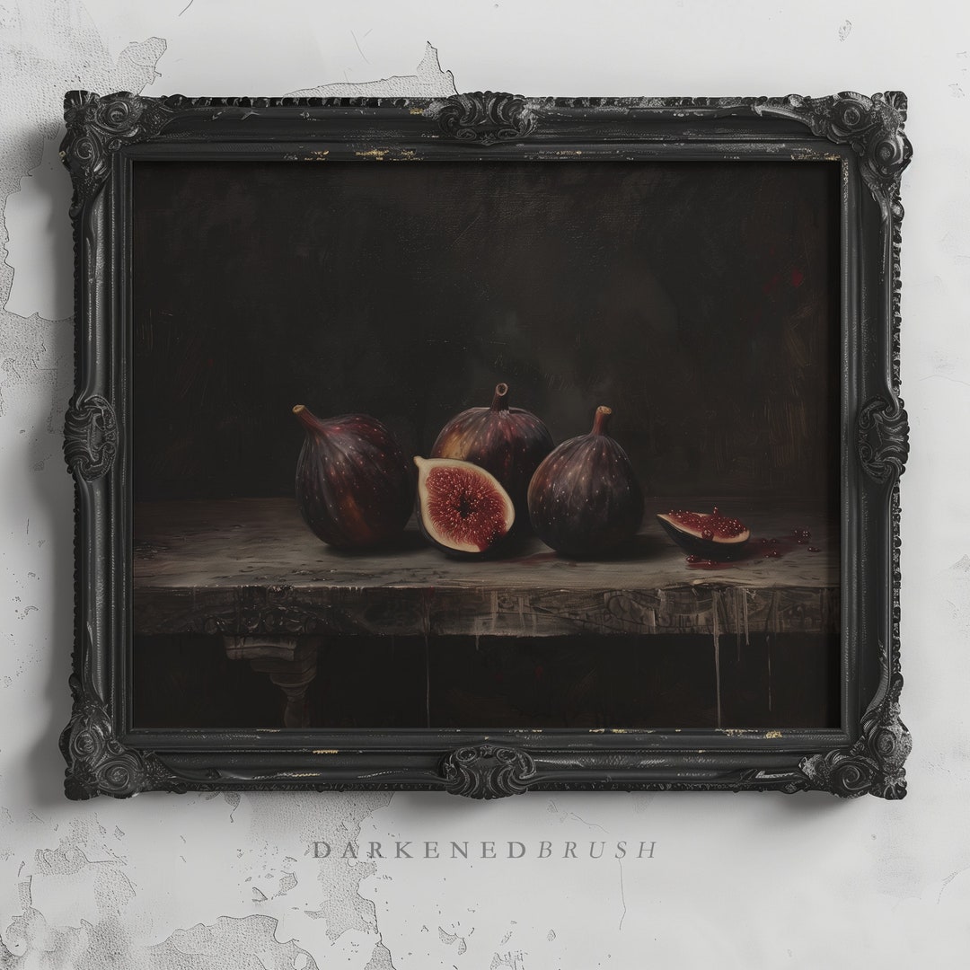 Dark Moody Figs Fruit Art Print Still Life Painting, Rustic Vintage Art ...