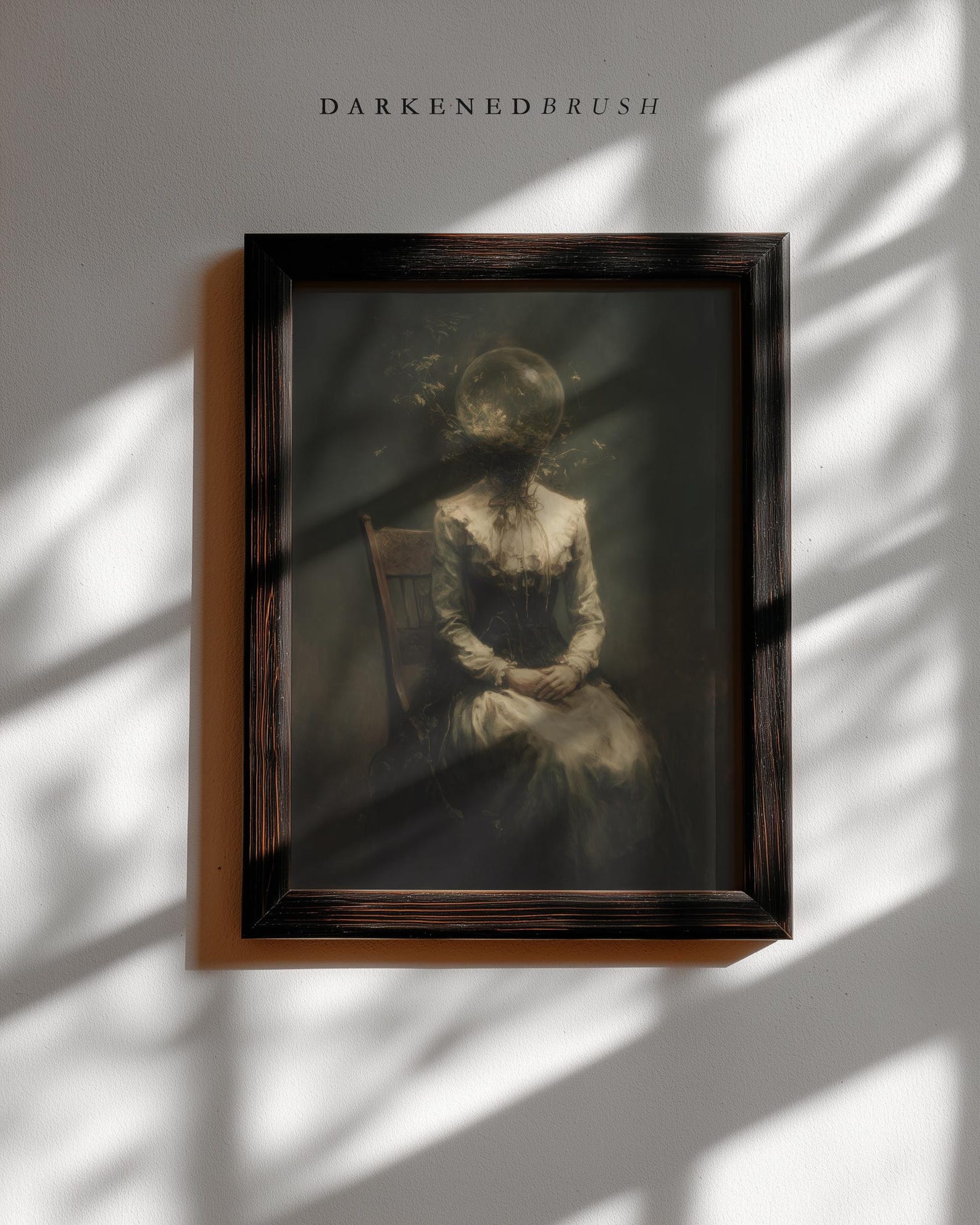 Victorian Woman Seated With Glass Orb Head, Elegant Gothic Surreal ...