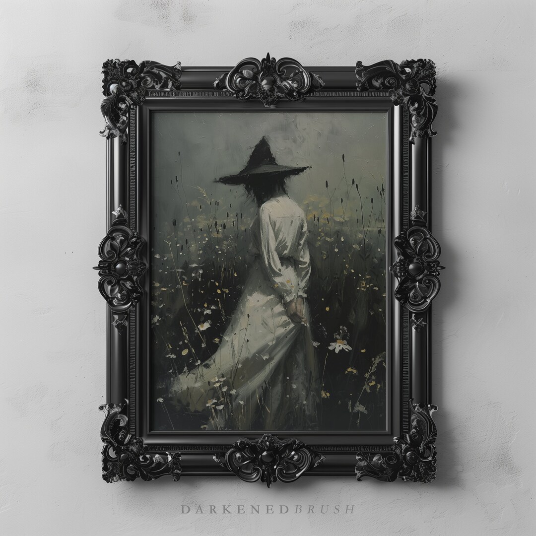 Witchy Woman in Field Painting, Dark Gothic Art, Witch Wall Art ...