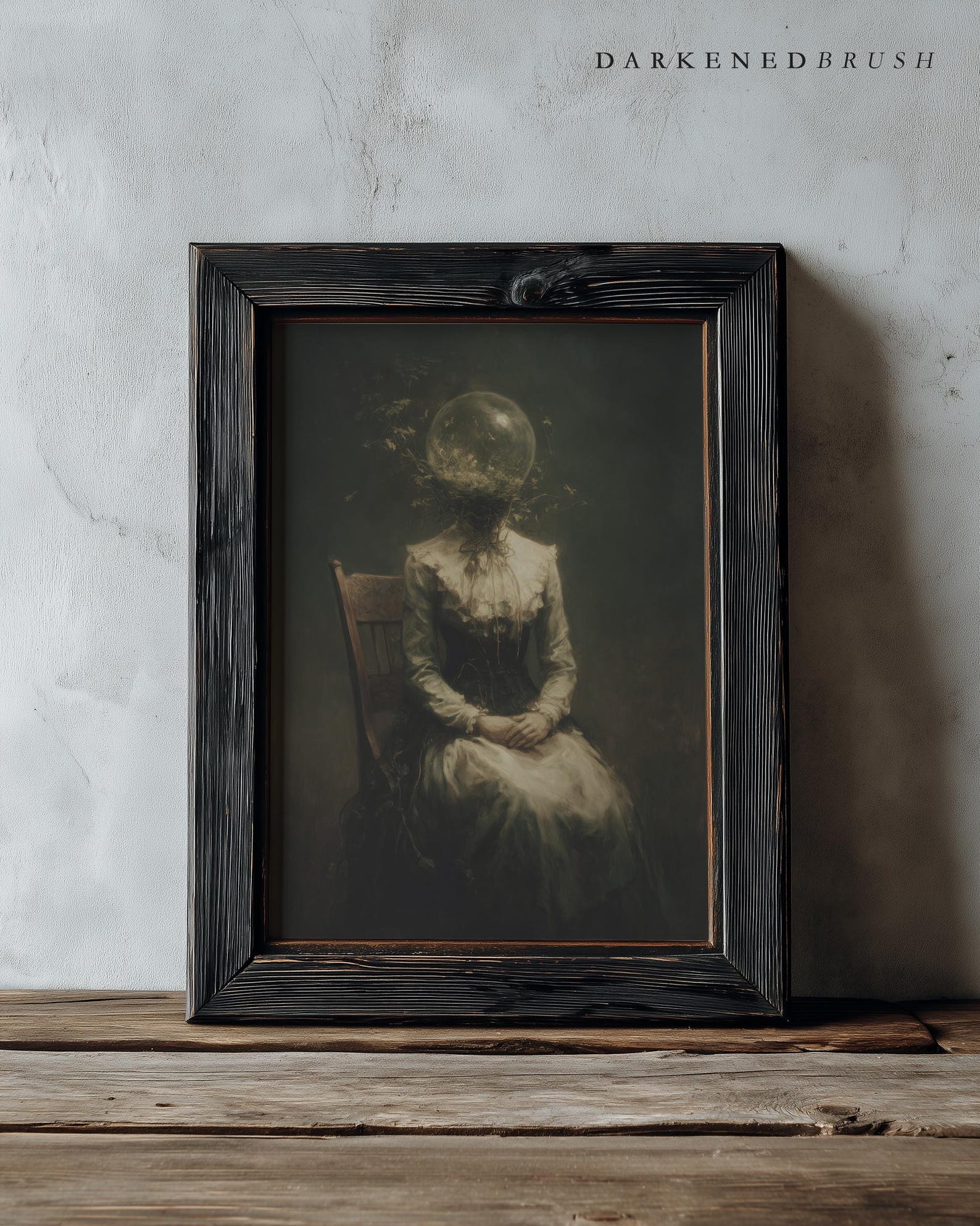 Victorian Woman Seated With Glass Orb Head, Elegant Gothic Surreal ...