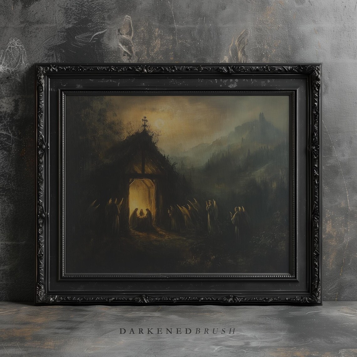 Rustic Gothic Christmas Nativity Setting Art, Angels Christian Digital ...