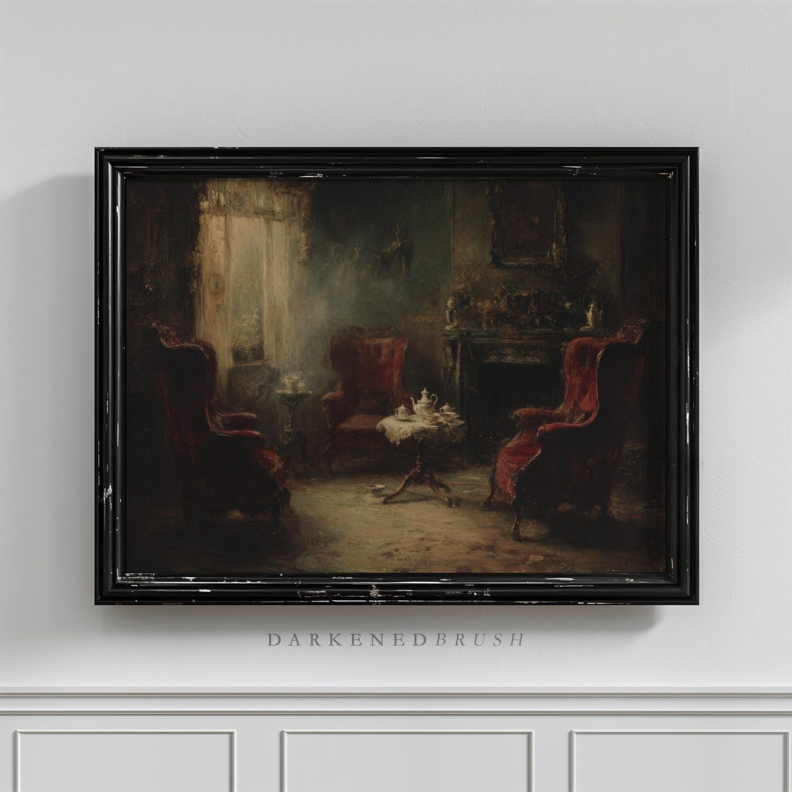 Gothic Victorian Interior With Red Chair and Dark Shadows Printable ...