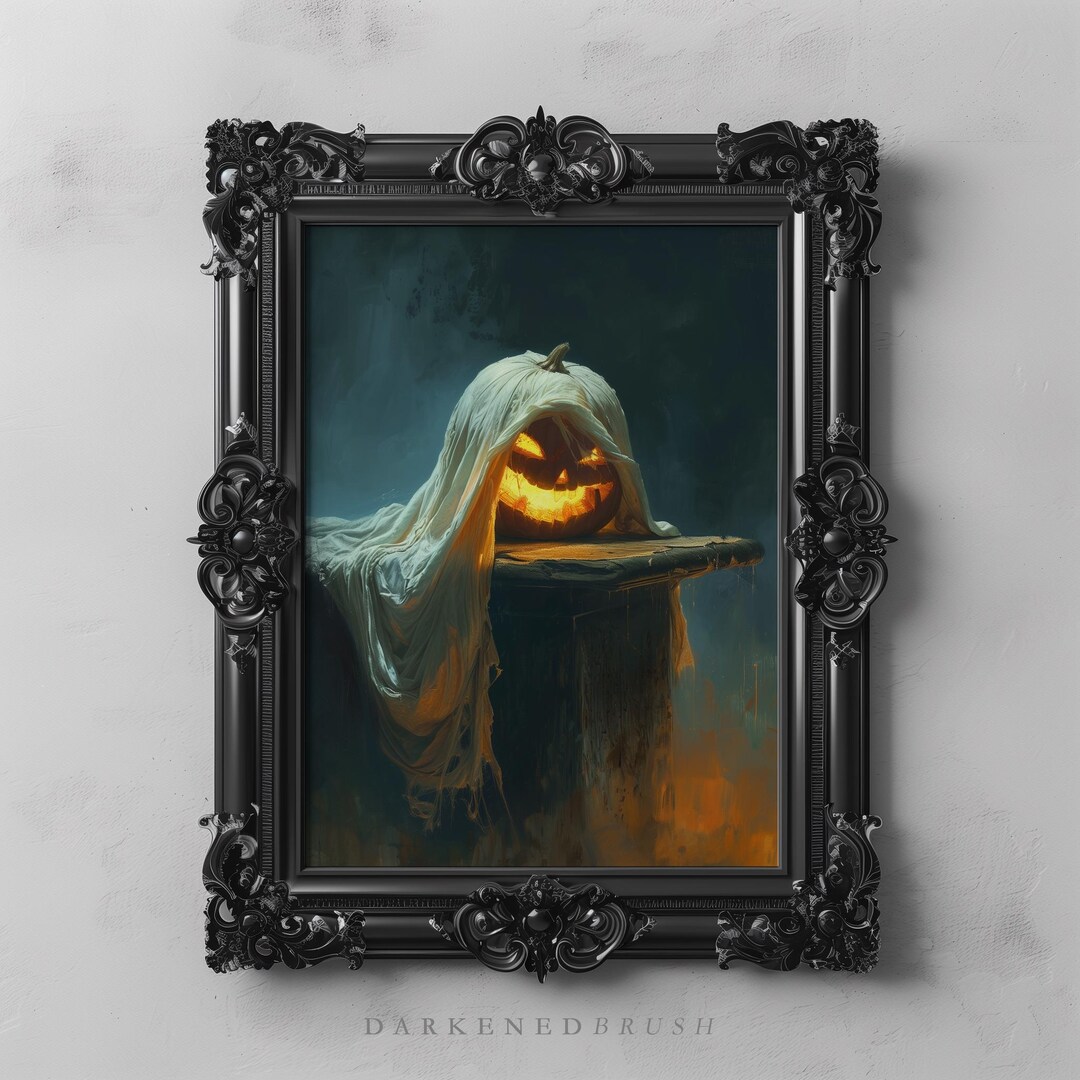 Haunting Jack-o'-lantern Ghost Art, Spooky Halloween Decor, Dark ...