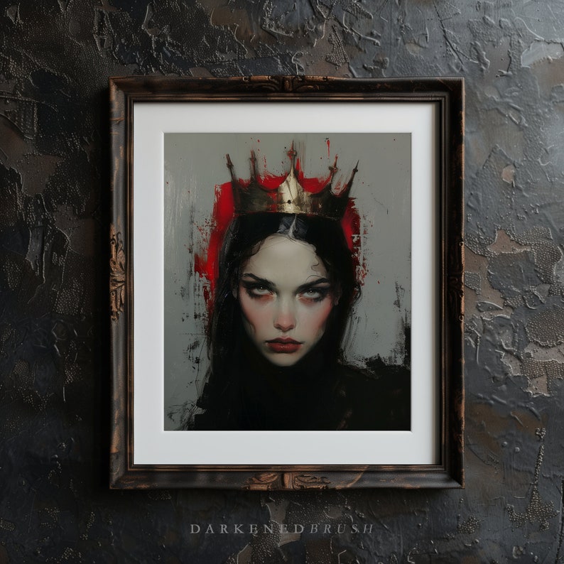 Dark Gothic Queen Art Printable Oil Painting, Woman Portrait, Dark ...