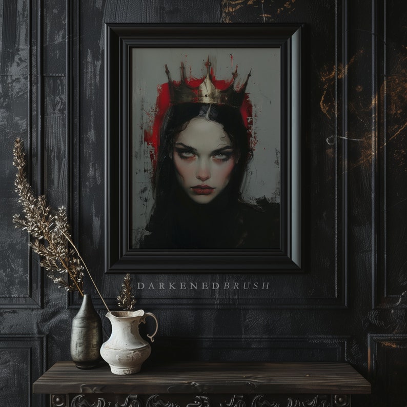 Dark Gothic Queen Art Printable Oil Painting, Woman Portrait, Dark ...