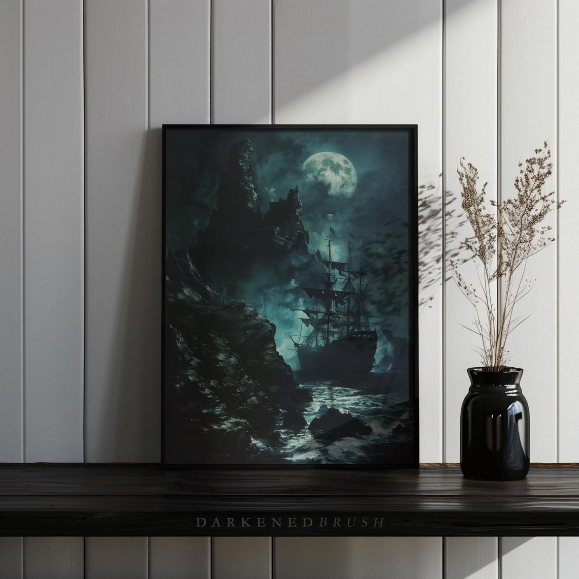 Haunted Ship, Full Moon Gothic Nautical Art, Pirate Ghost Ship Print ...