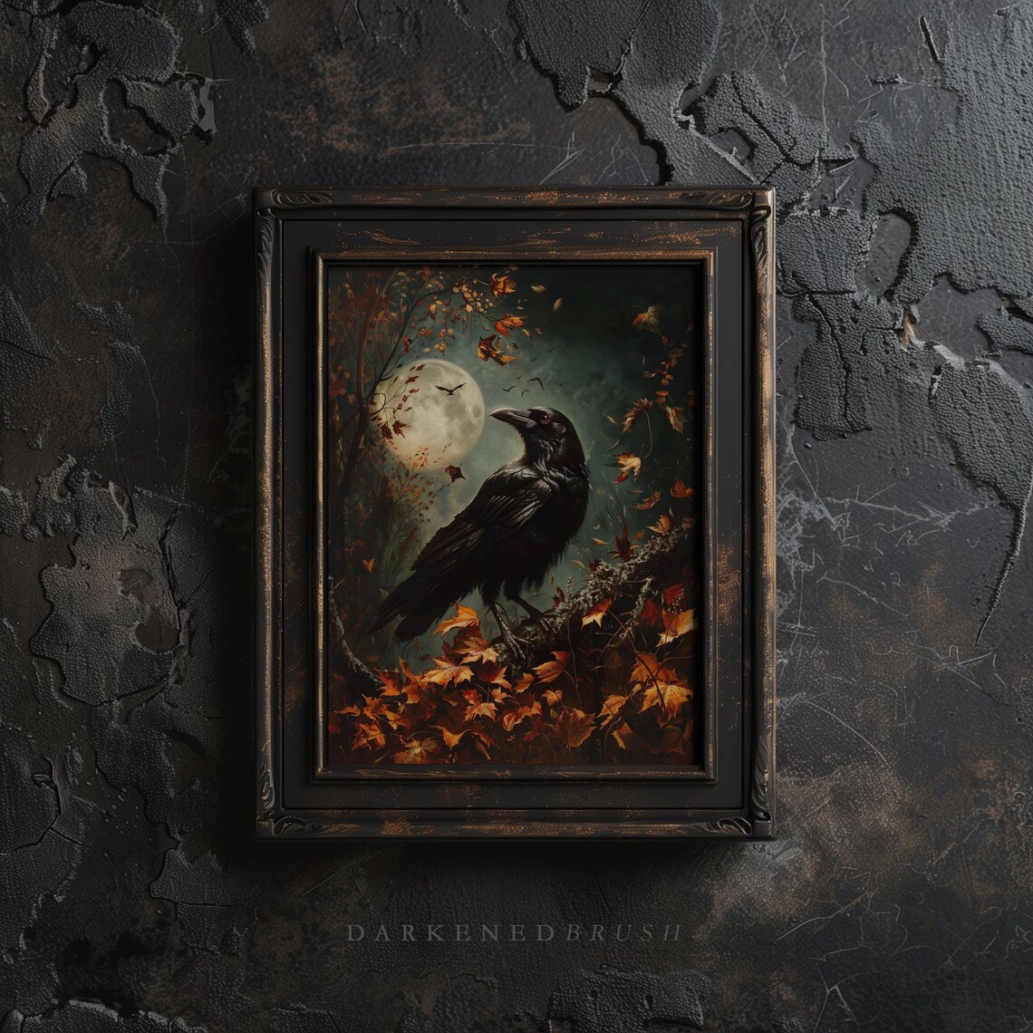 Full Moon Raven in Autumn Art Print, Crow Art, Dark Academia Decor ...