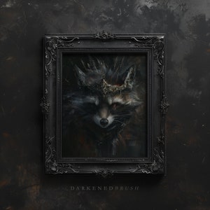 King Raccoon Art Printable, Woodland Animal Wall Art Wild Dark Gothic ...